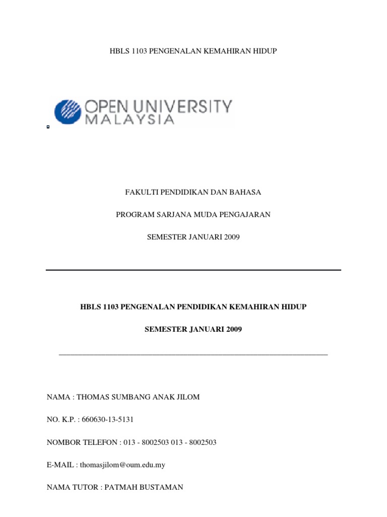 Hbls 1103 Pengenalan Kemahiran Hidup | PDF | Karier & Perkembangan | Kesehatan Holistik