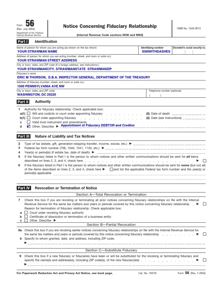 Form 56 Pdf Internal Revenue Service Fiduciary