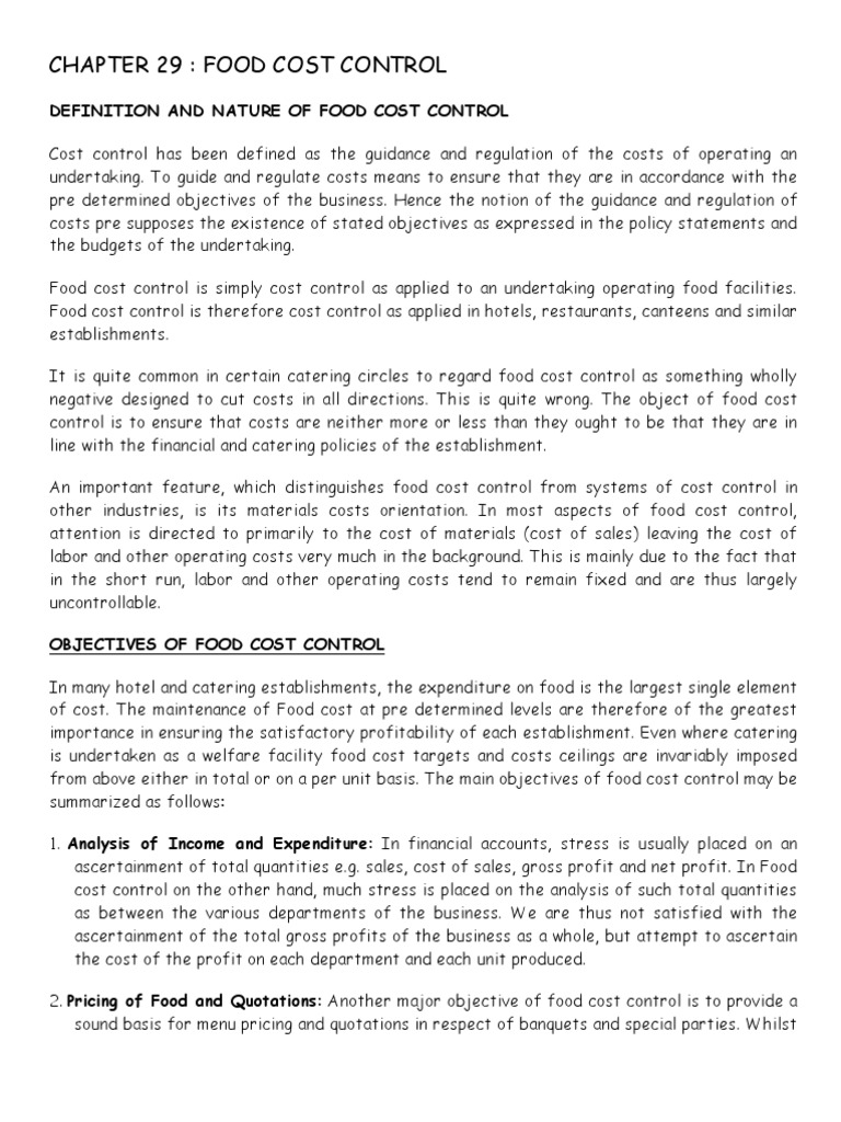 Food Cost Control | PDF | Cost Accounting | Profit (Accounting)