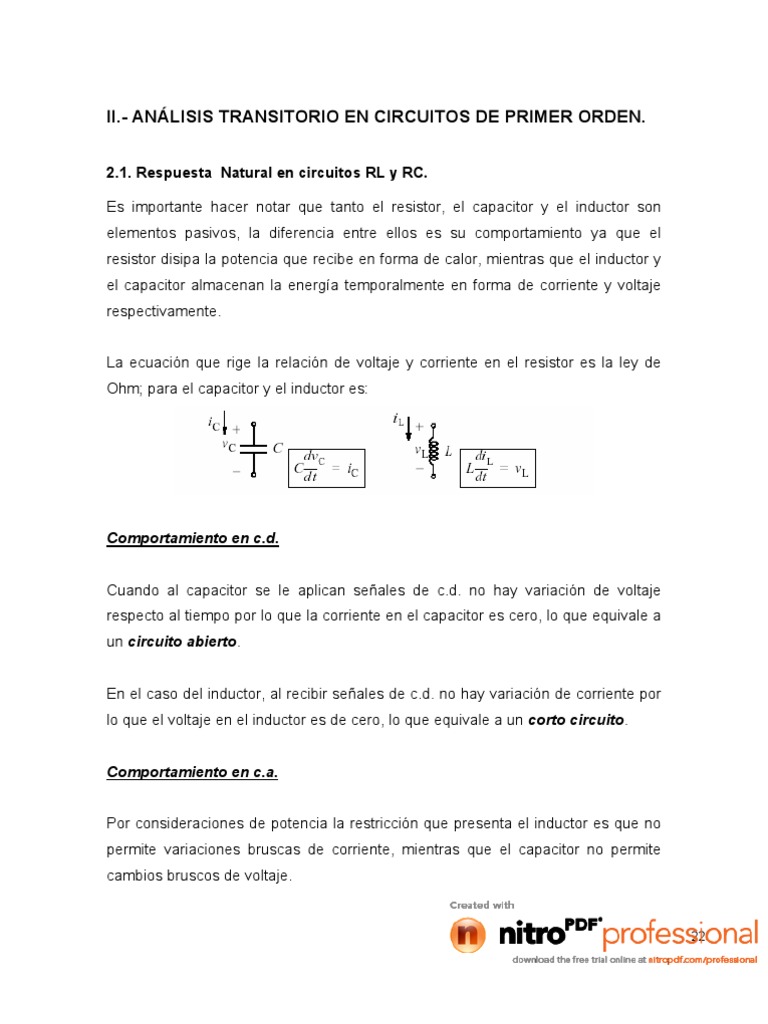 Análisis Transitorio en Circuitos RL y RC | PDF | Inductor | Condensador