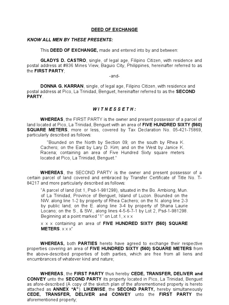 deed of exchange lega; forms | Property Law | Government Information ...