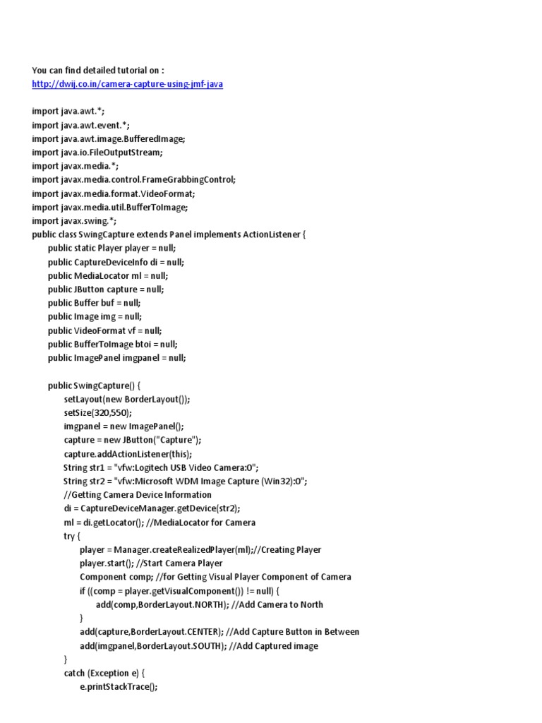 Capture Camera Using JMF | Download Free PDF | Computer Engineering | Computing Platforms