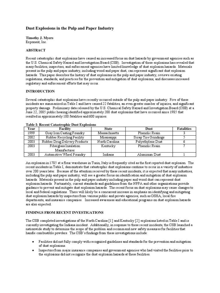 Dust Explosions in The Pulp and Paper Industry | PDF | Occupational ...