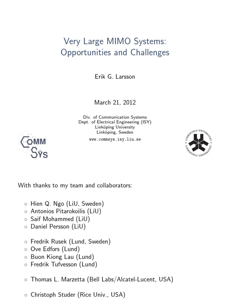 Very Large MIMO Systems Overview | PDF | Mimo | Telecommunications ...