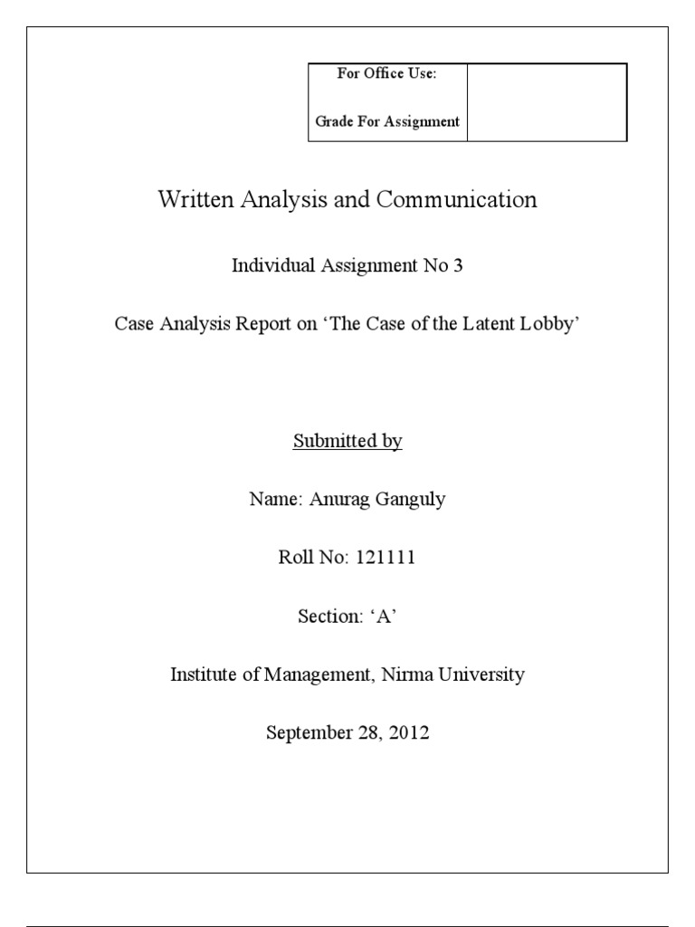 Written Analysis and Communication: Individual Assignment No 3 Case ...