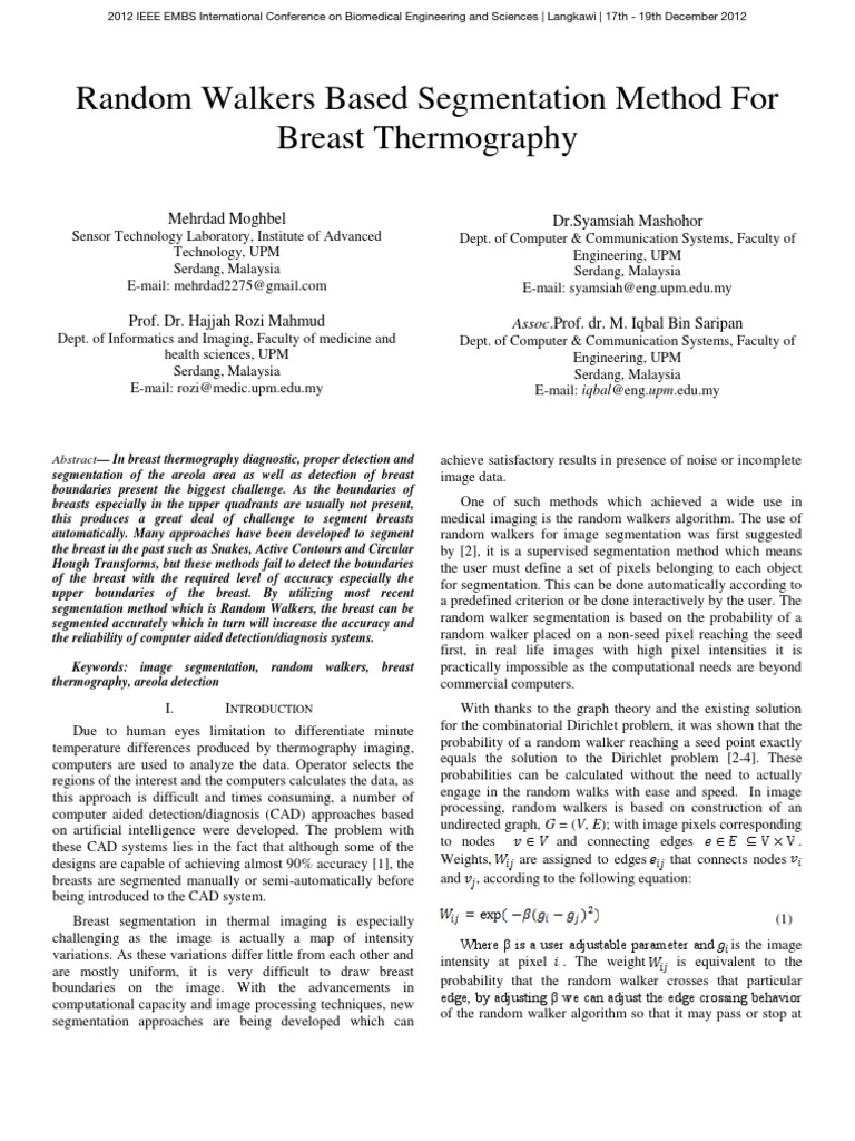 Random Walkers Based Segmentation Pdf Image Segmentation Multidimensional Signal Processing 