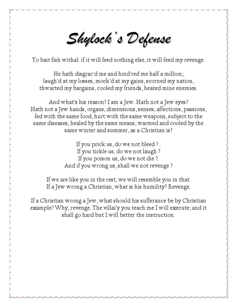 Shylock's Justification For Revenge | PDF | The Merchant Of Venice