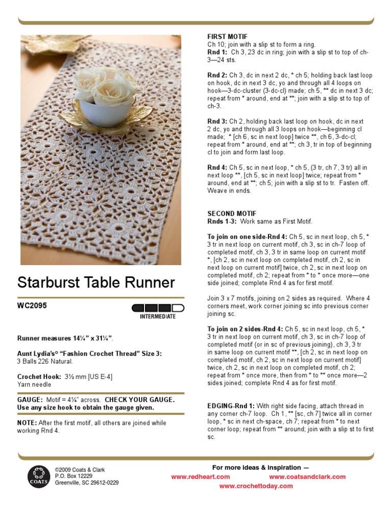 Starburst Table Runner | PDF | Crochet | Yarn
