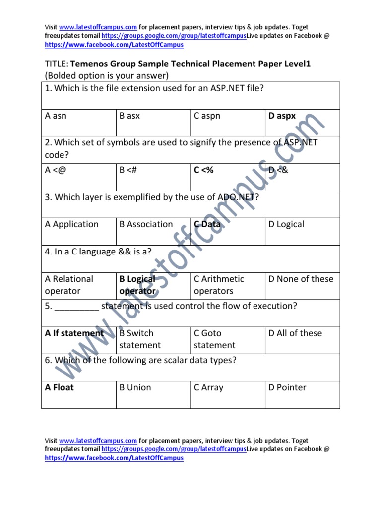 Temenos Group Sample Technical Placement Paper Level1 | PDF