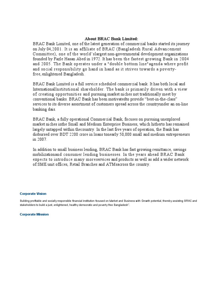 History of BRAC Bank | PDF | Banks | Small And Medium Sized Enterprises