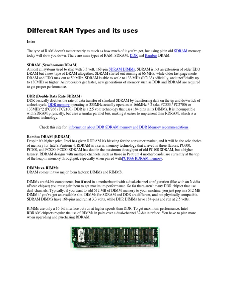 Different RAM Types and Its Uses | PDF