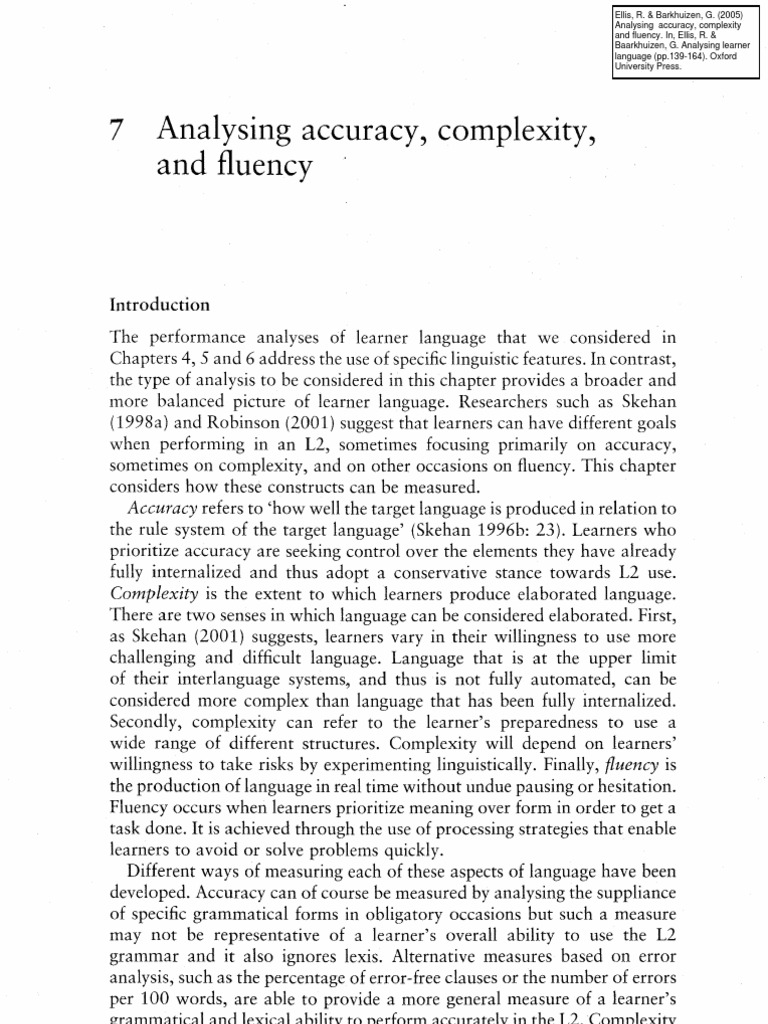 Analysing Accuracy, Complexity and Fluency in Written Text | PDF | Second Language | Second ...