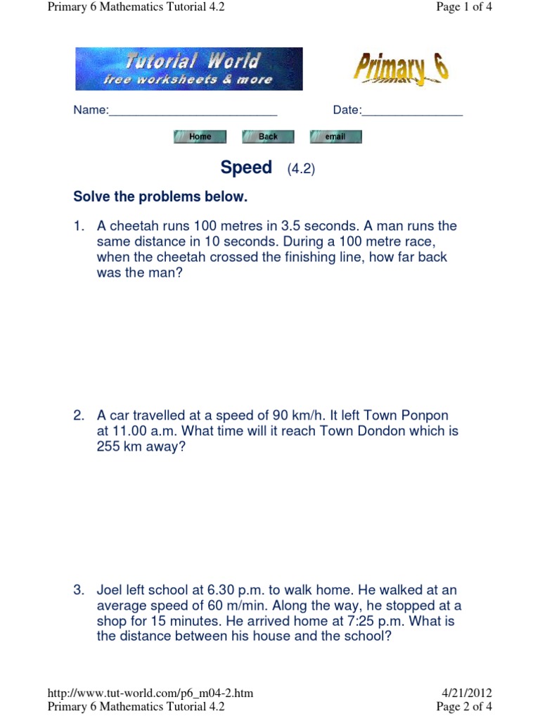 Speed: Solve The Problems Below | PDF | Speed | Sports