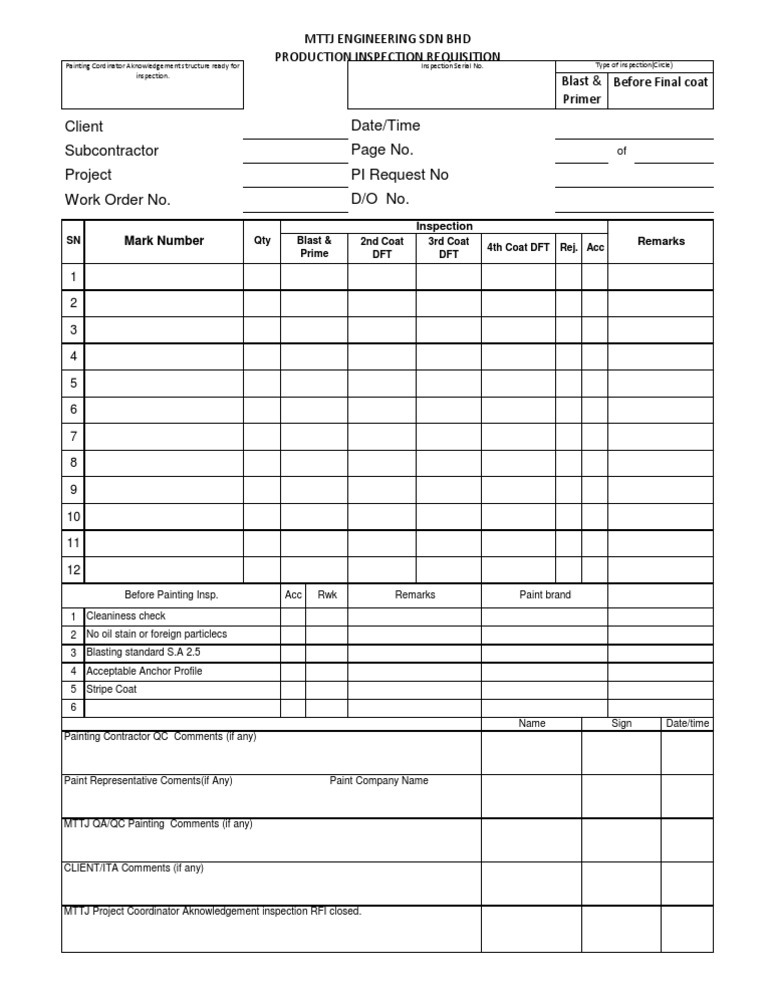 Production Inspection Checklist | PDF