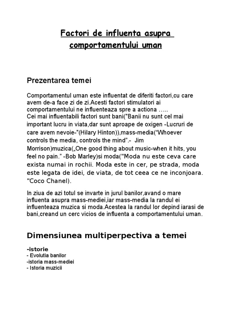 Comportamentul Uman Si Factori de Influenta | PDF