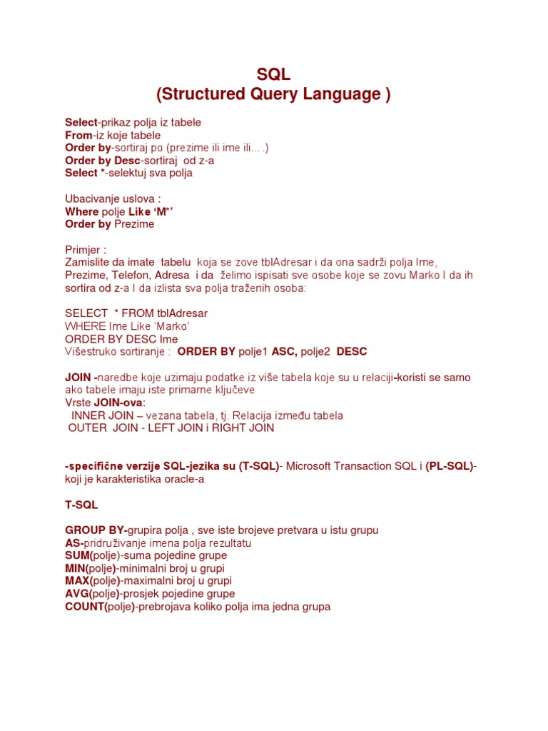 SQL (Structured Query Language) | Download Free PDF | Data Type | Byte