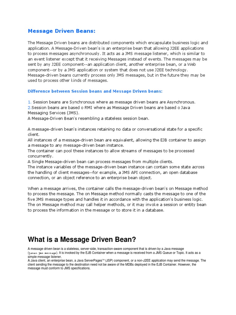 Message Driven Beans | Download Free PDF | Enterprise Java Beans | Message Passing