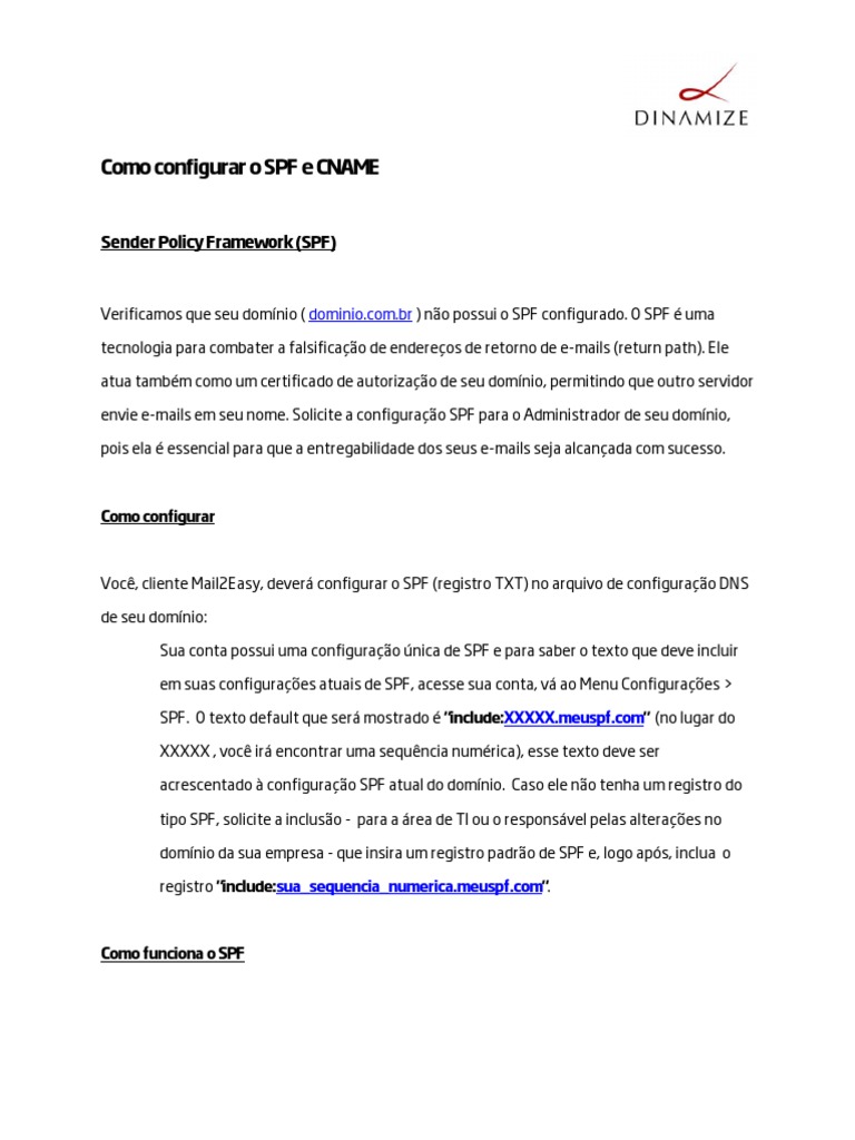 Configuração de SPF e Cname Email Marketing PDF | Download grátis PDF ...