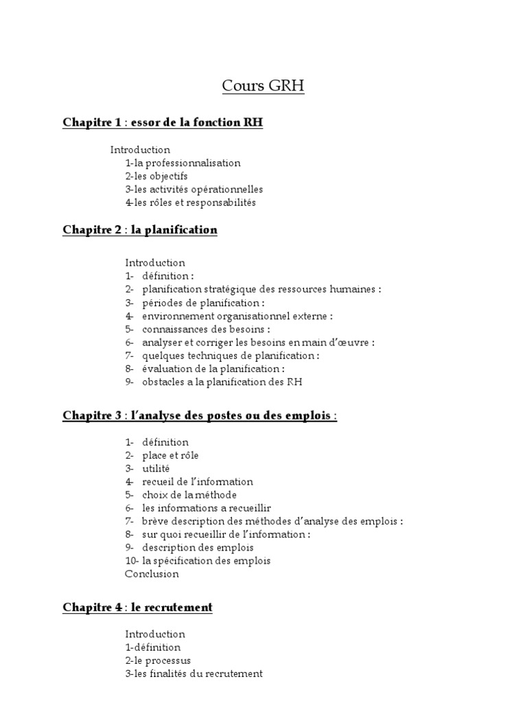 Cours GRH | PDF | Ressources humaines | Recrutement