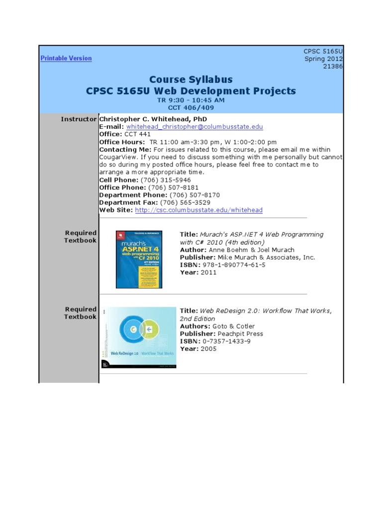 Course Syllabus CPSC 5165U Web Development Projects: Printable Version ...