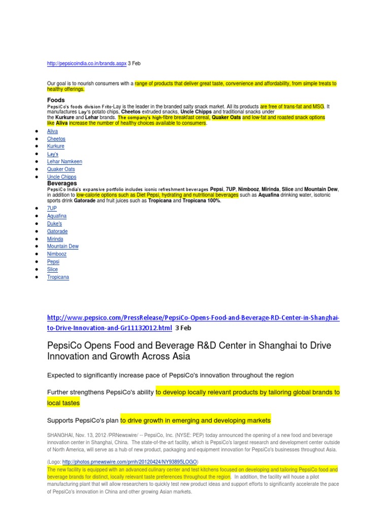 PepsiCo Opens New Food and Beverage Innovation Center in Shanghai to ...