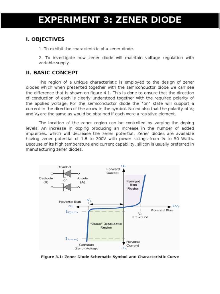 Experiment 3 Zener Diode | PDF | Diode | Components