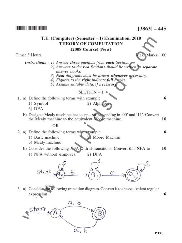 Theory of Computation Exam Paper | PDF | Computability Theory ...