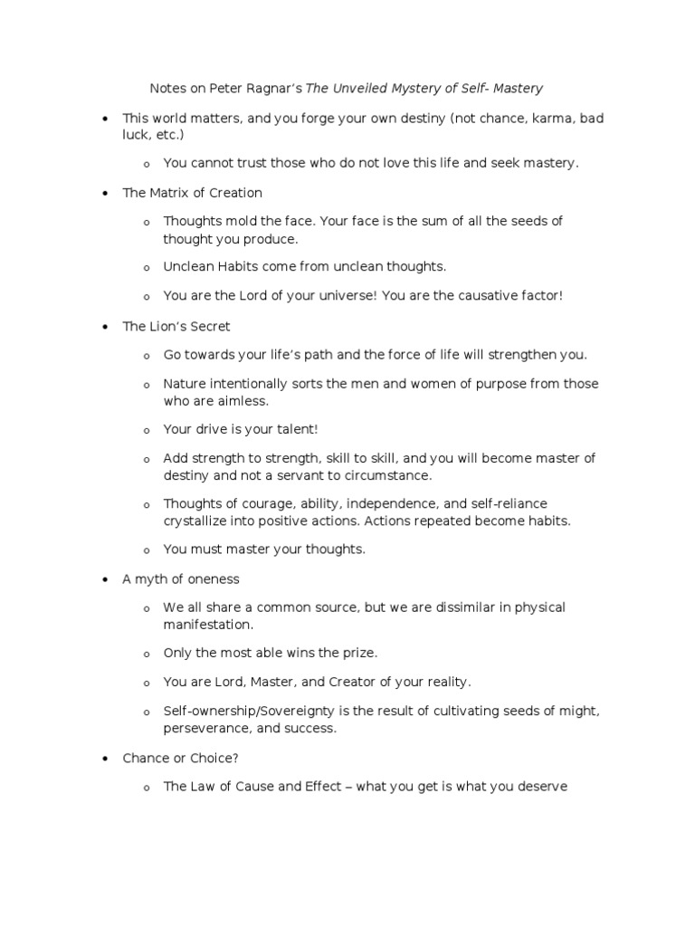 Notes On Peter Ragnar's Unveiled Myster of Self Mastery | PDF | Anger ...