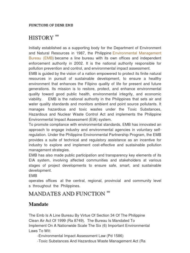 History: Environmental Management Bureau (EMB | PDF | Environmental ...