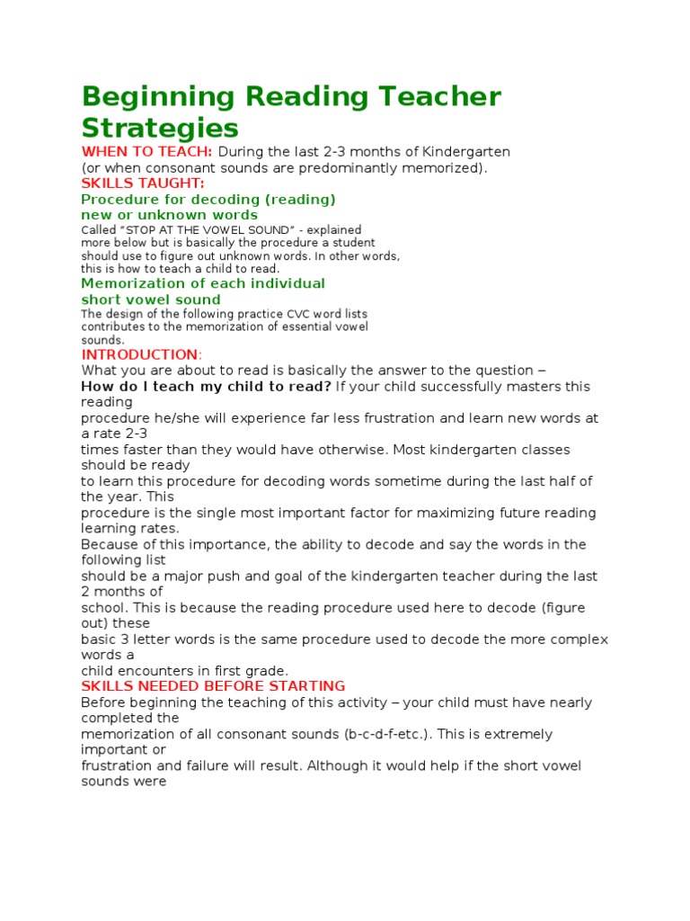 Beginning Reading Teacher Strategies | PDF | Reading (Process) | Memory
