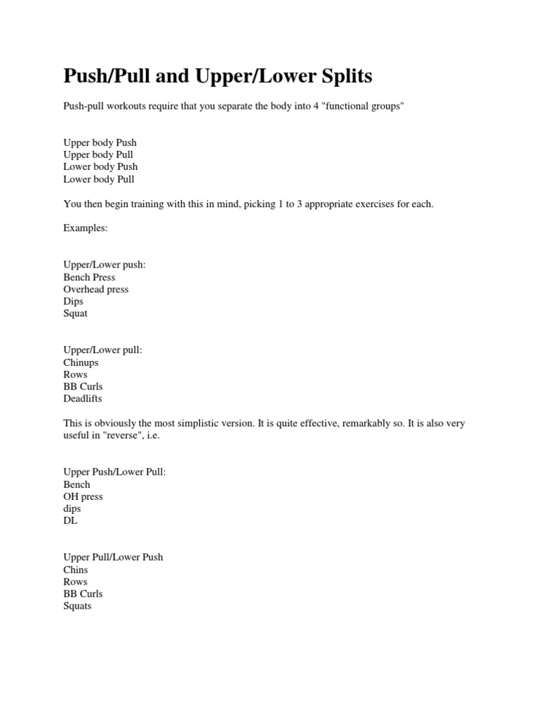 PushPull-UpperLower Splits | PDF | Recreation | Weight Training
