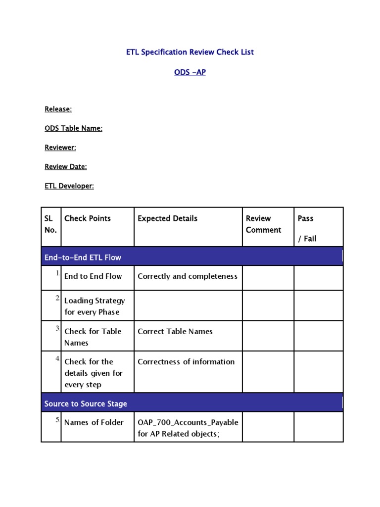 ETL Specification Review Check List Ods - Ap | PDF