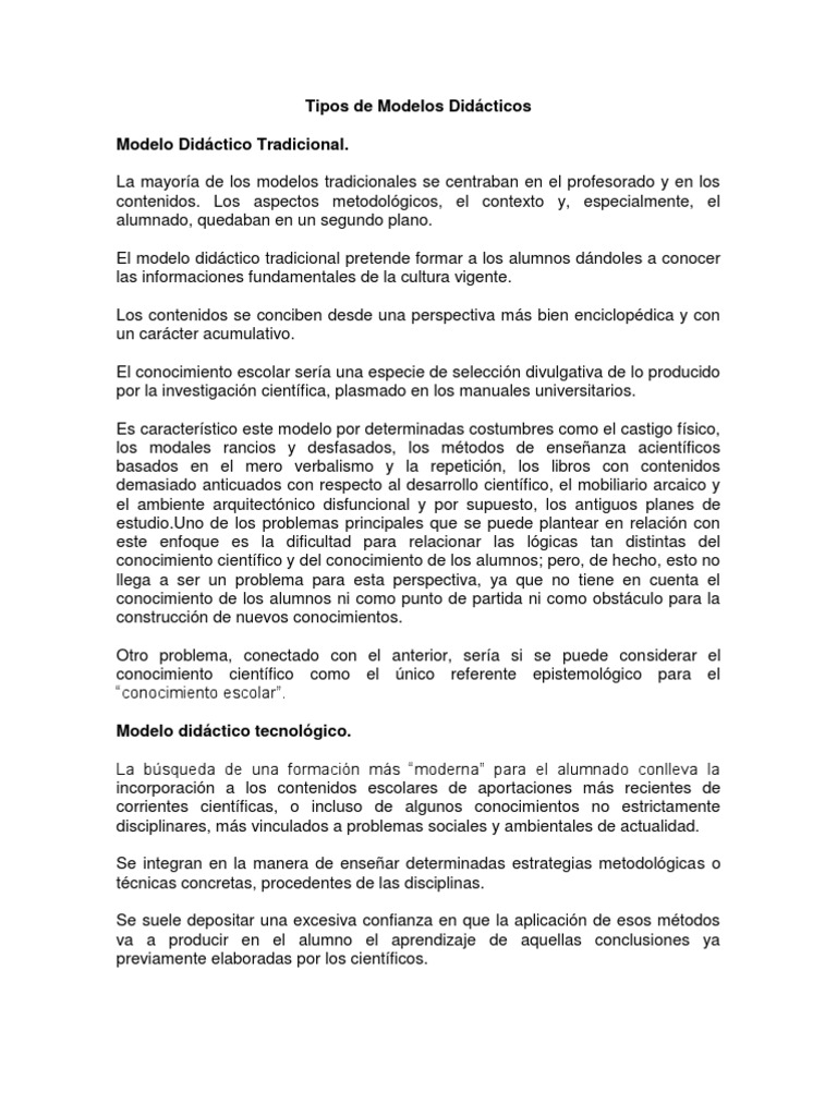 Tipos de Modelos Didácticos | PDF | Conocimiento | Evaluación