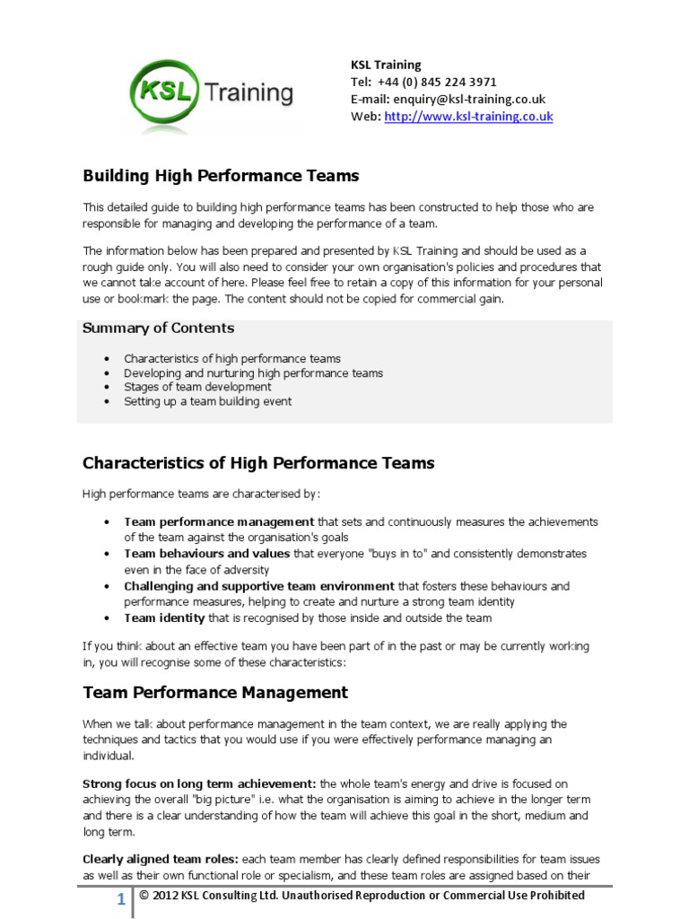 High Performance Teams | PDF | Team Building | Leadership