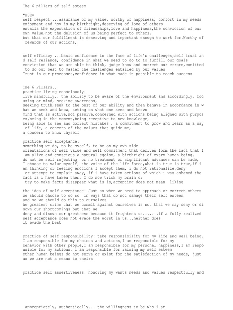 6 Pillars of Self Esteem Notes | PDF | Self | Self Esteem
