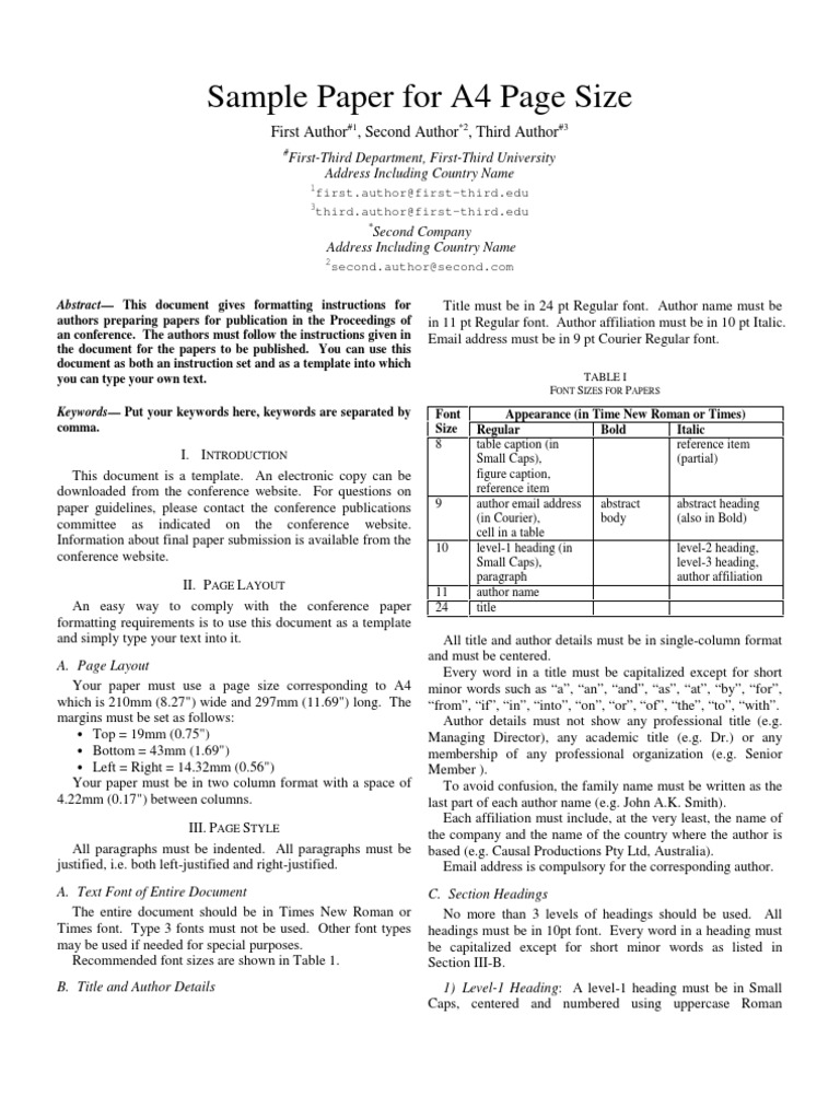 Sample Paper For A4 Page Size: First Author, Second Author, Third ...