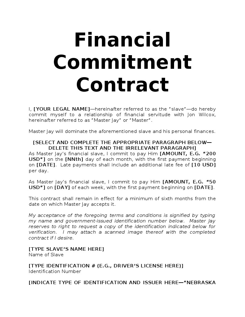 Financial Commitment Contract Template | PDF | Finance & Money Management