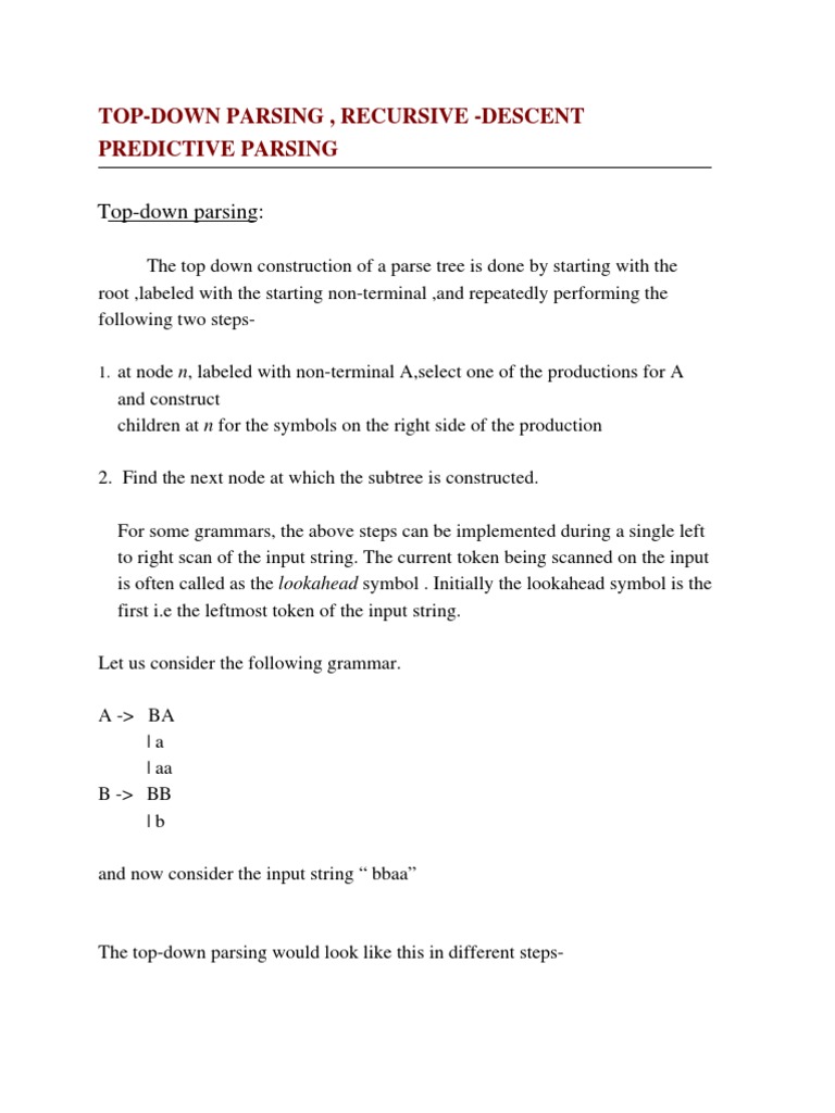 Top Down Parsing, Recursive Descent Predictive Parsing | PDF | Parsing ...