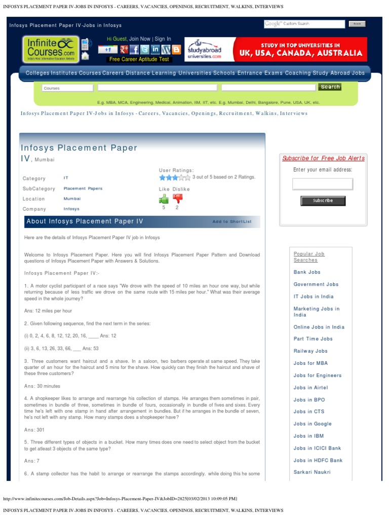 Infosys Placement Paper IV, Mumbai PDF | PDF | System Administrator ...