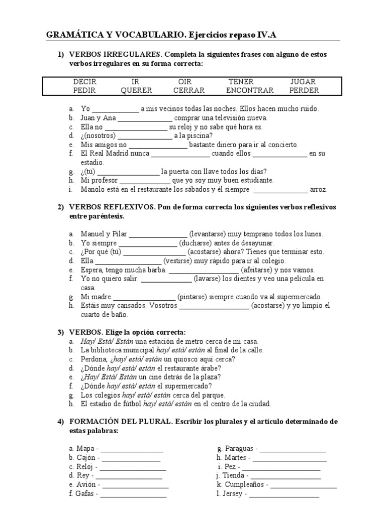 Repaso Gramatica y Vocabulario ENERO | PDF