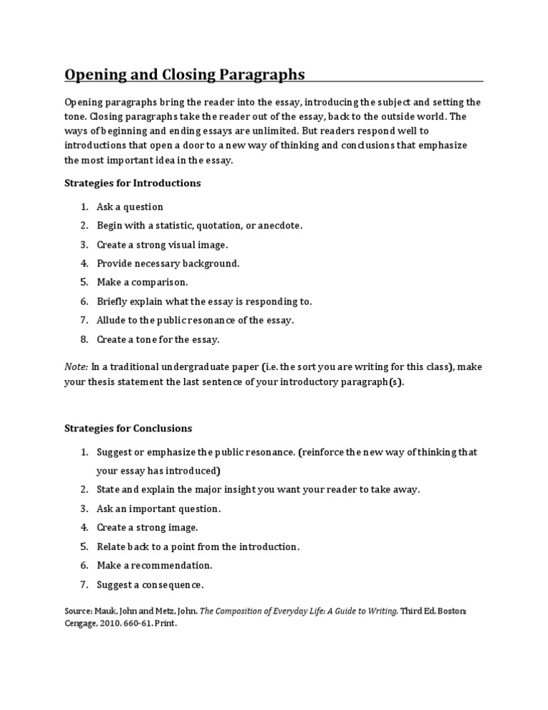 Strategies for Opening and Closing Essays | PDF