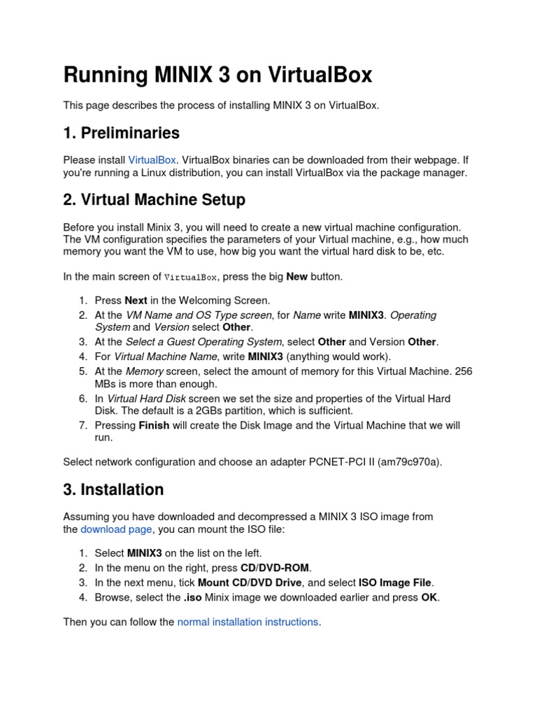 Install MINIX 3 on VirtualBox Guide | PDF | Computer Network | Port (Computer Networking)