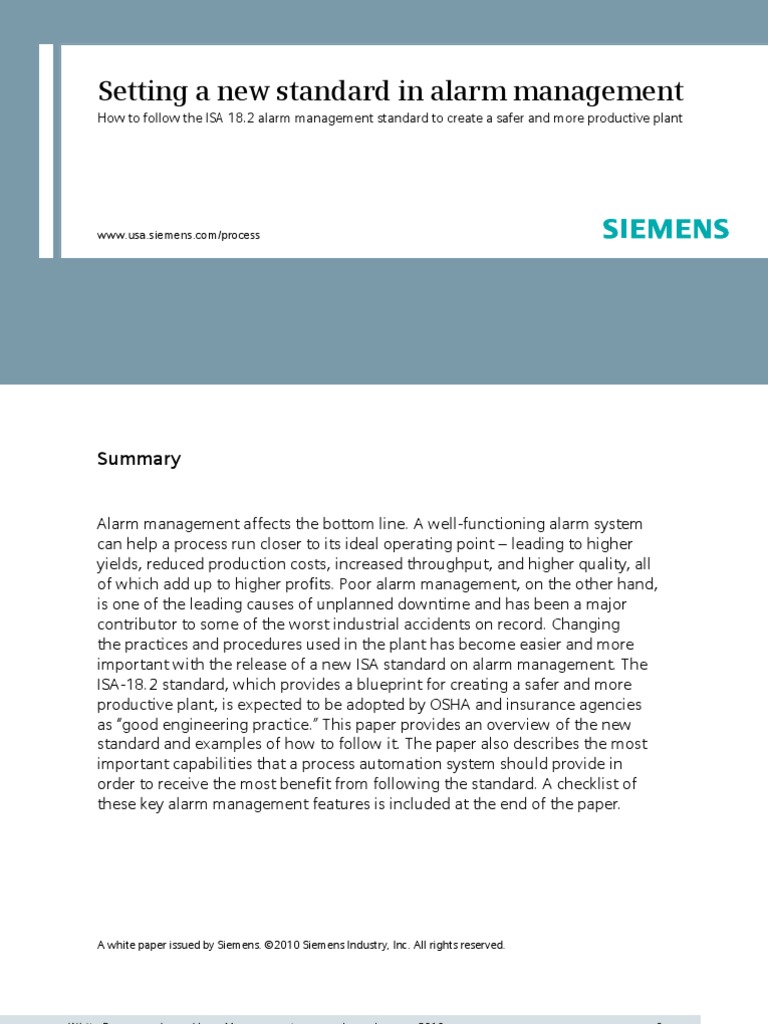 Whitepaper Alarm Management ISA 18 | PDF | Life Cycle Assessment ...
