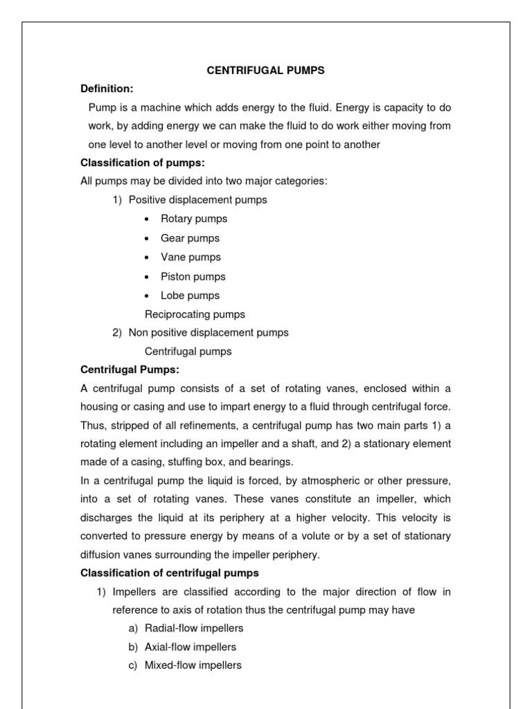 CENTRIFUGAL PUMPS Notes For Students | PDF | Pump | Valve