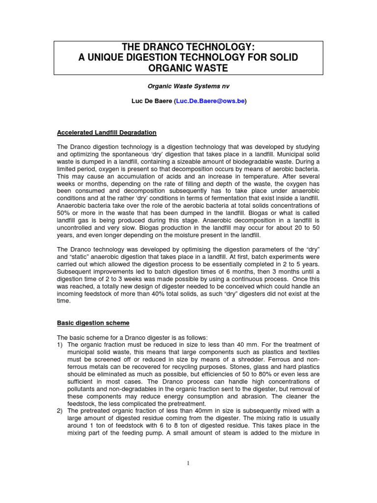 The Dranco Technology: A Unique Digestion Technology For Solid Organic ...