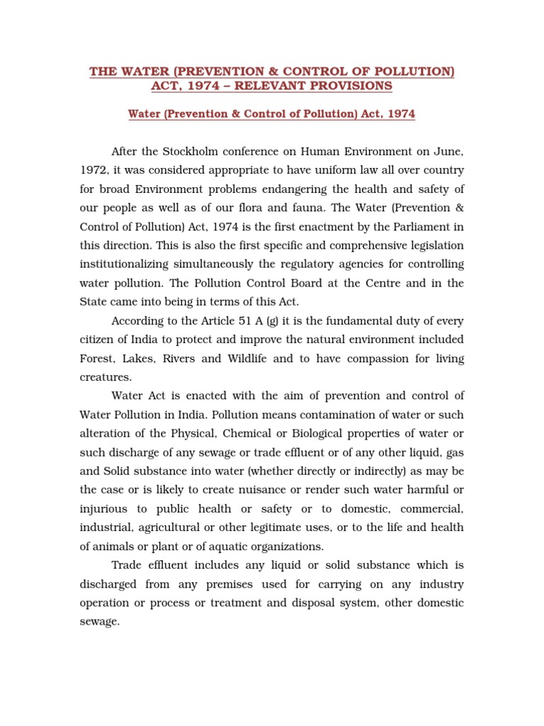 Water Act, 1974 Relevant Provisions India | PDF | Water Resources ...