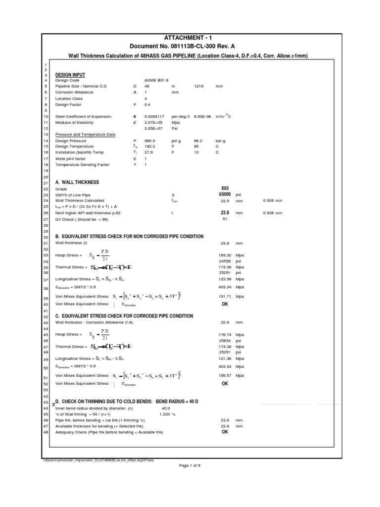 Wall THK Calculation Asme b31.4 | PDF | Pipe (Fluid Conveyance) | Young's Modulus