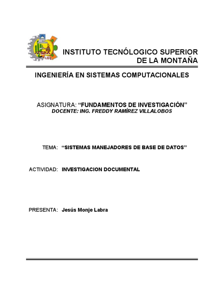 Sistemas Manejadores de Bases de Datos Con Portada | Bases de datos | Bit Sistemas Manejadores de Bases de Datos Con Portada | Bases de datos | Bit