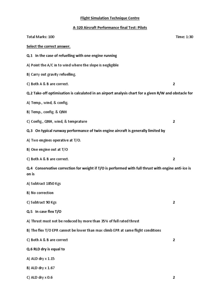 A320 Performance Test Questions | PDF | Takeoff | Aviation