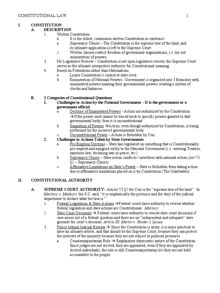 Constitutional Law Outline | PDF | Commerce Clause | Standing (Law)